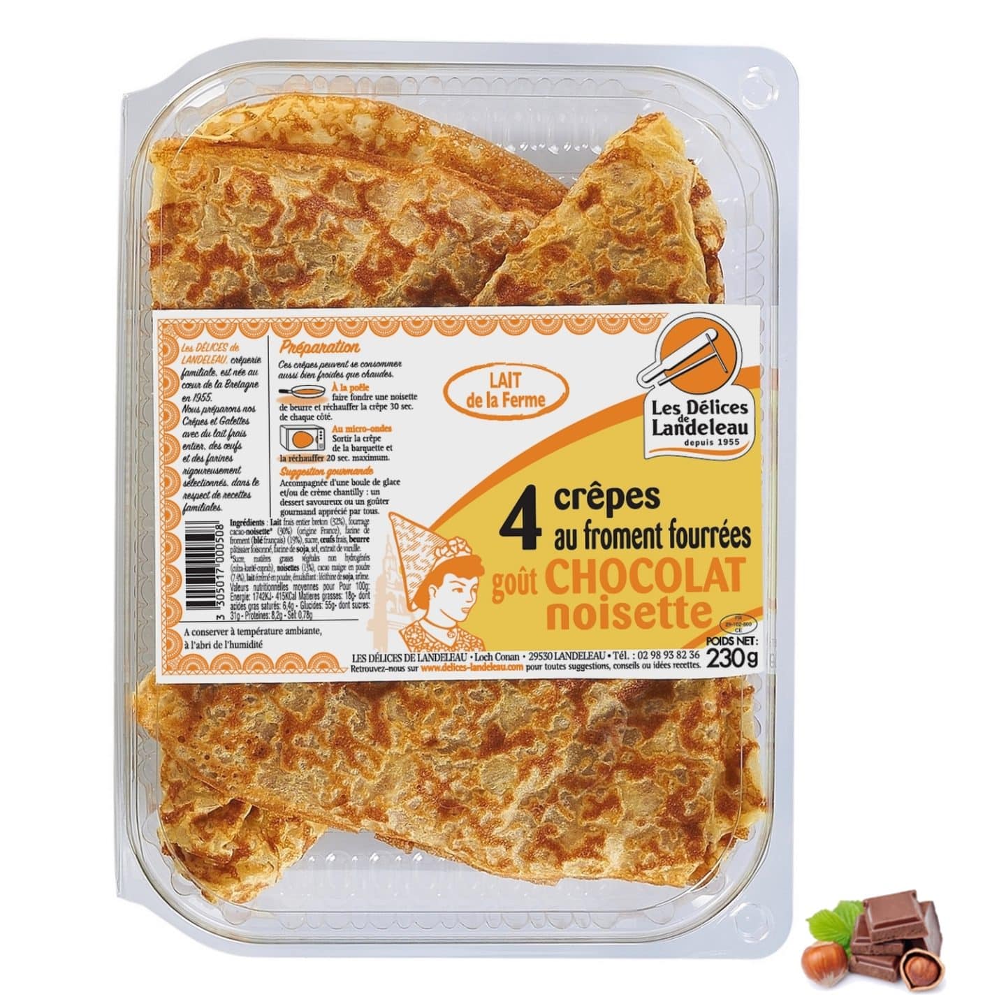 4 crêpes au froment fourrées goût chocolat-noisette